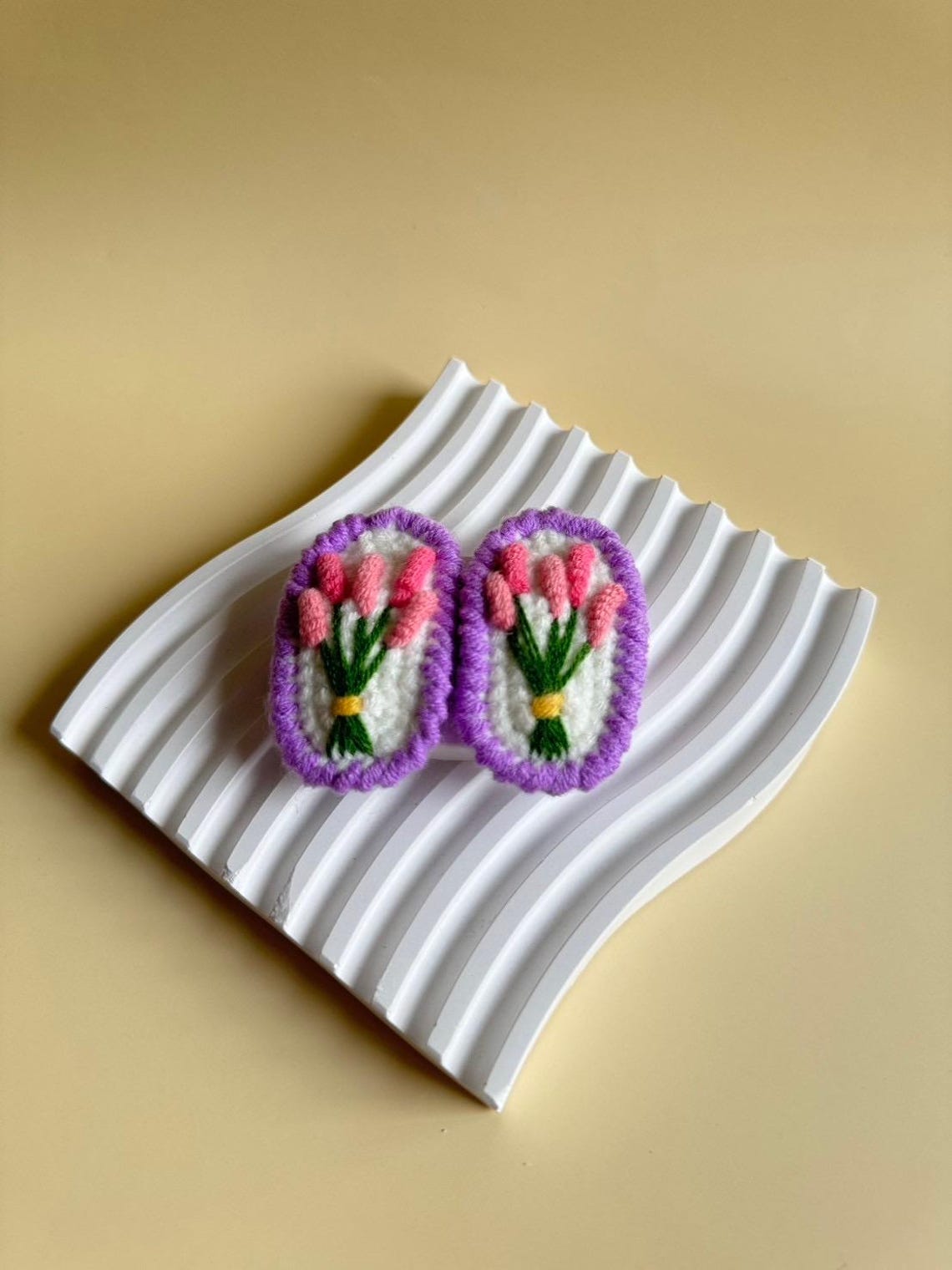 Pastel Embroidered Snap Hair Clips Set Handmade Floral Hair Accessories ...