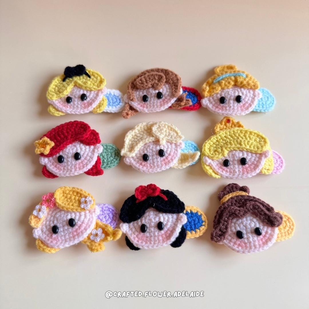 Handmade Crochet Disney Princess Hair Clips - Custom Princess Hair ...