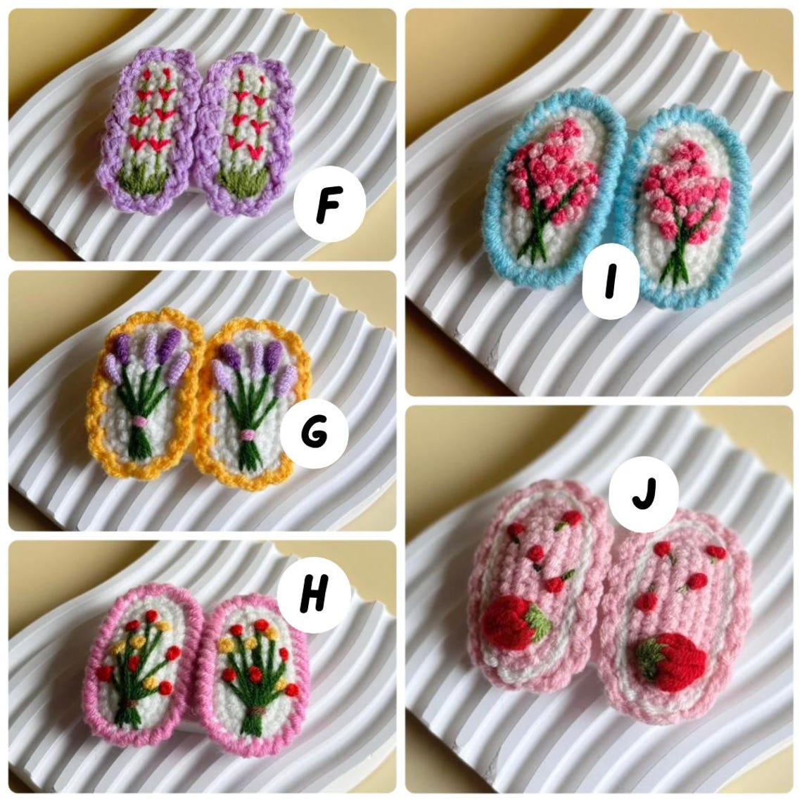 Pastel Embroidered Snap Hair Clips Set Handmade Floral Hair Accessories ...