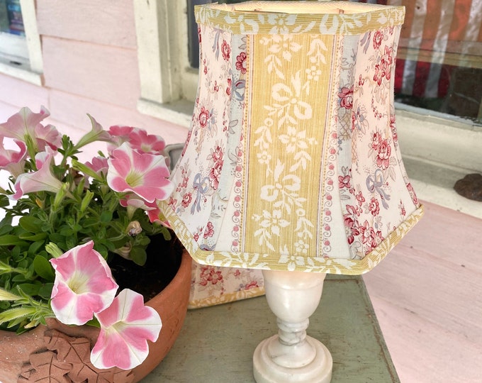 Cottage French Floral Lampshade, Antique French Fabric Hex Bell Clip ...