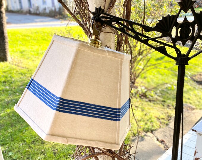 Blue Stripe Bridge Lampshade in a Vintage French Ticking Fabric, Hex ...
