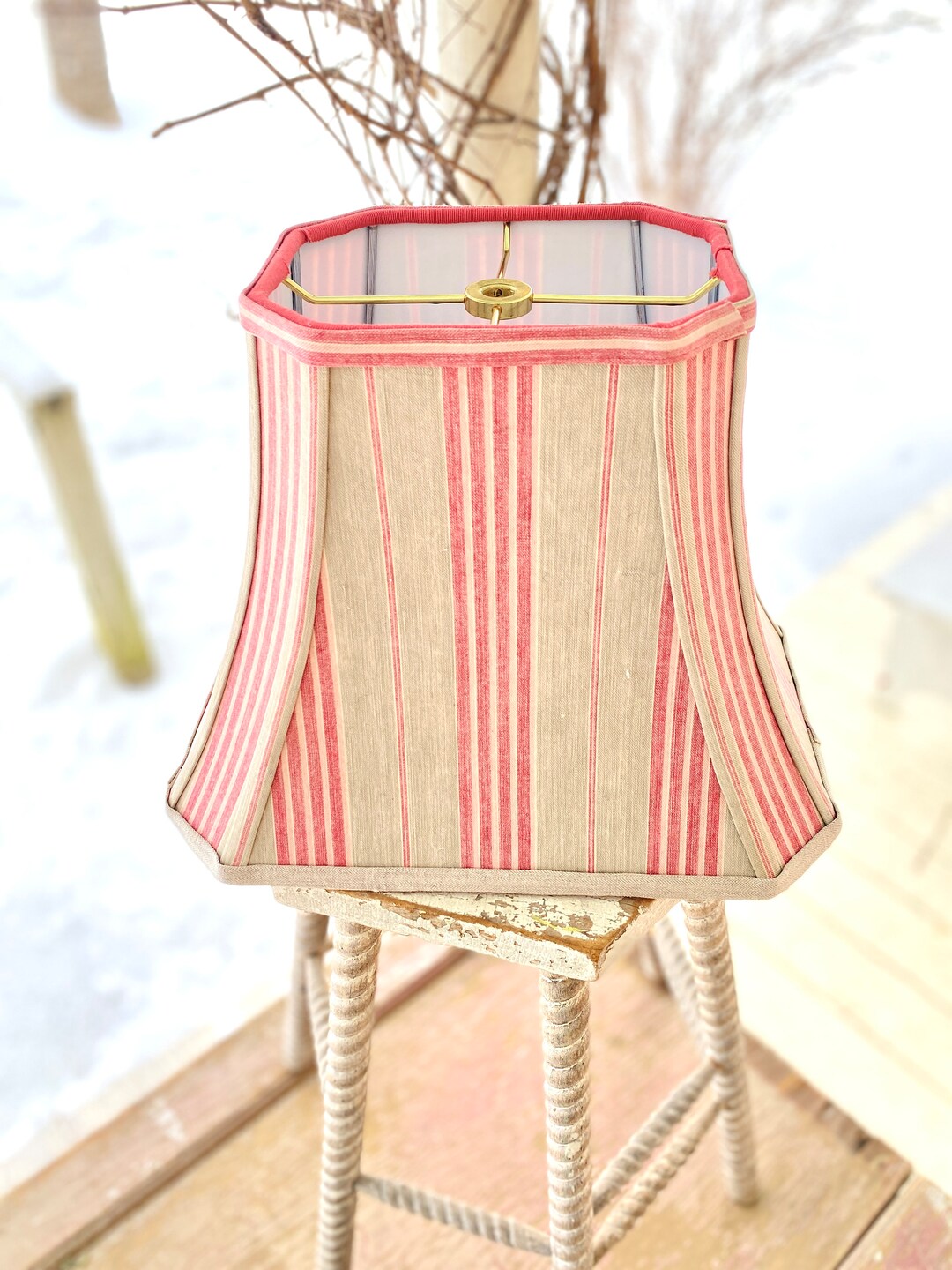 Red and Gray French Ticking Rectangle Bell Lampshade 7 X 12 X - Etsy