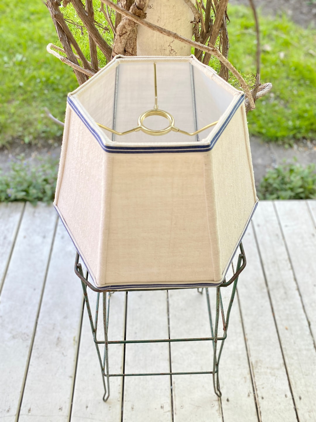 Textured White Linen Bridge Lamp Shade / Threaded UNO Lampshade Vintage ...