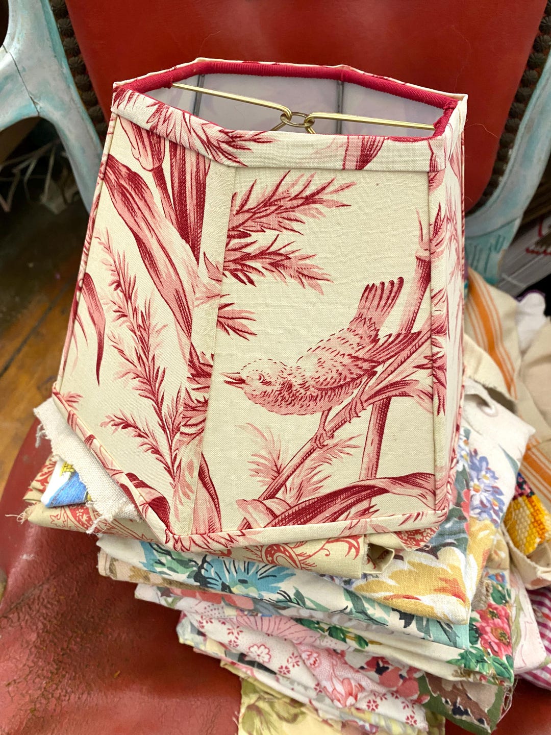 Red Bird Lampshade Antique French Toile - Hex Clip 7" High, 2 In-stock ...
