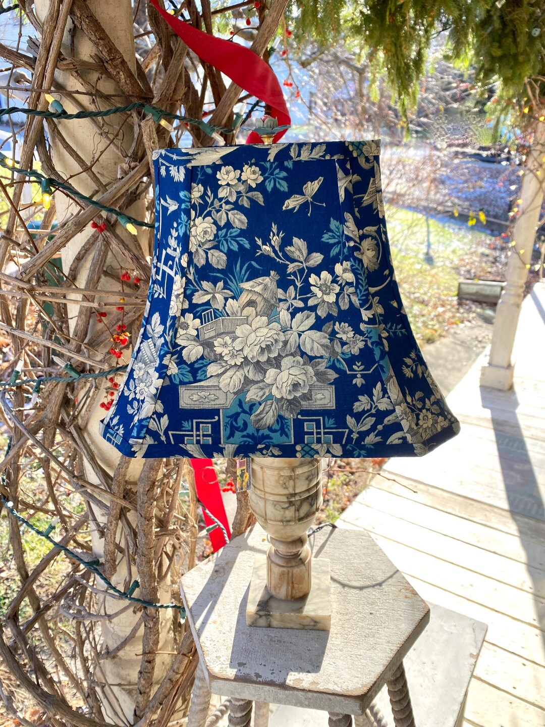 Exquisite Antique French Blue Fabric Lampshade, Rectangle Bell Lamp ...