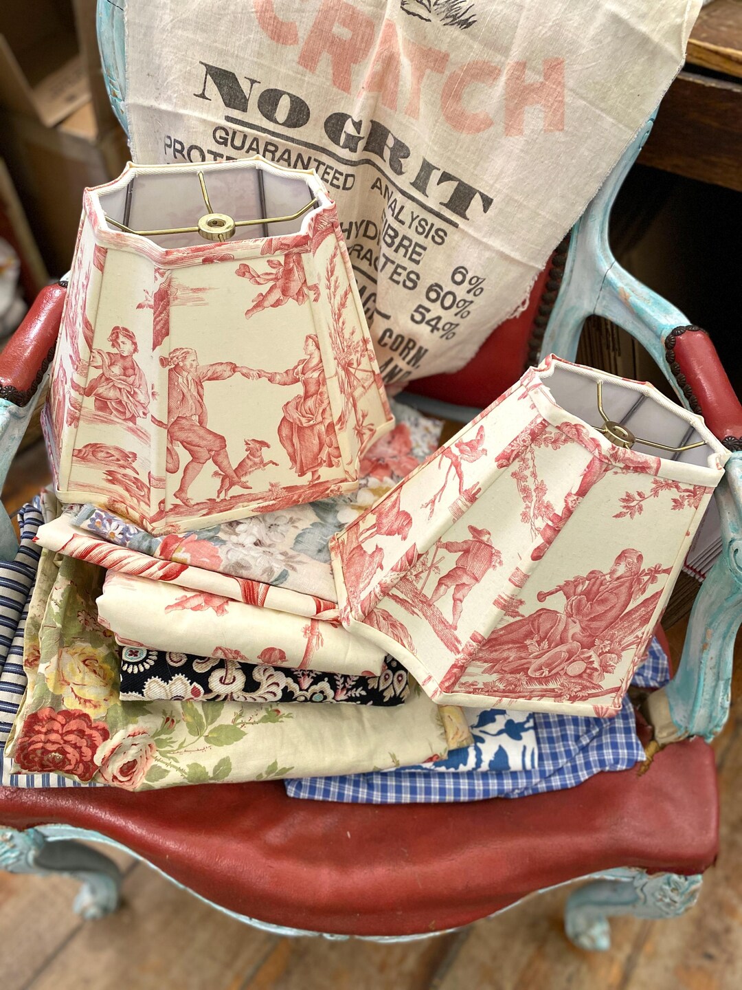Classic Toile Rectangle Lampshade - Red and off White Vintage French ...