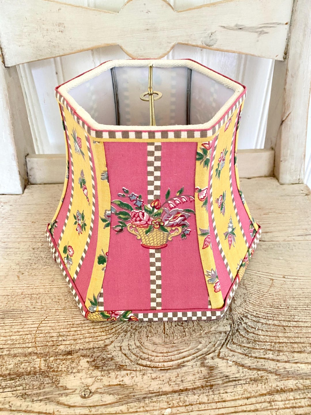 Adorable French Floral Lampshade, Antique French Fabric Hex Bell Clip ...