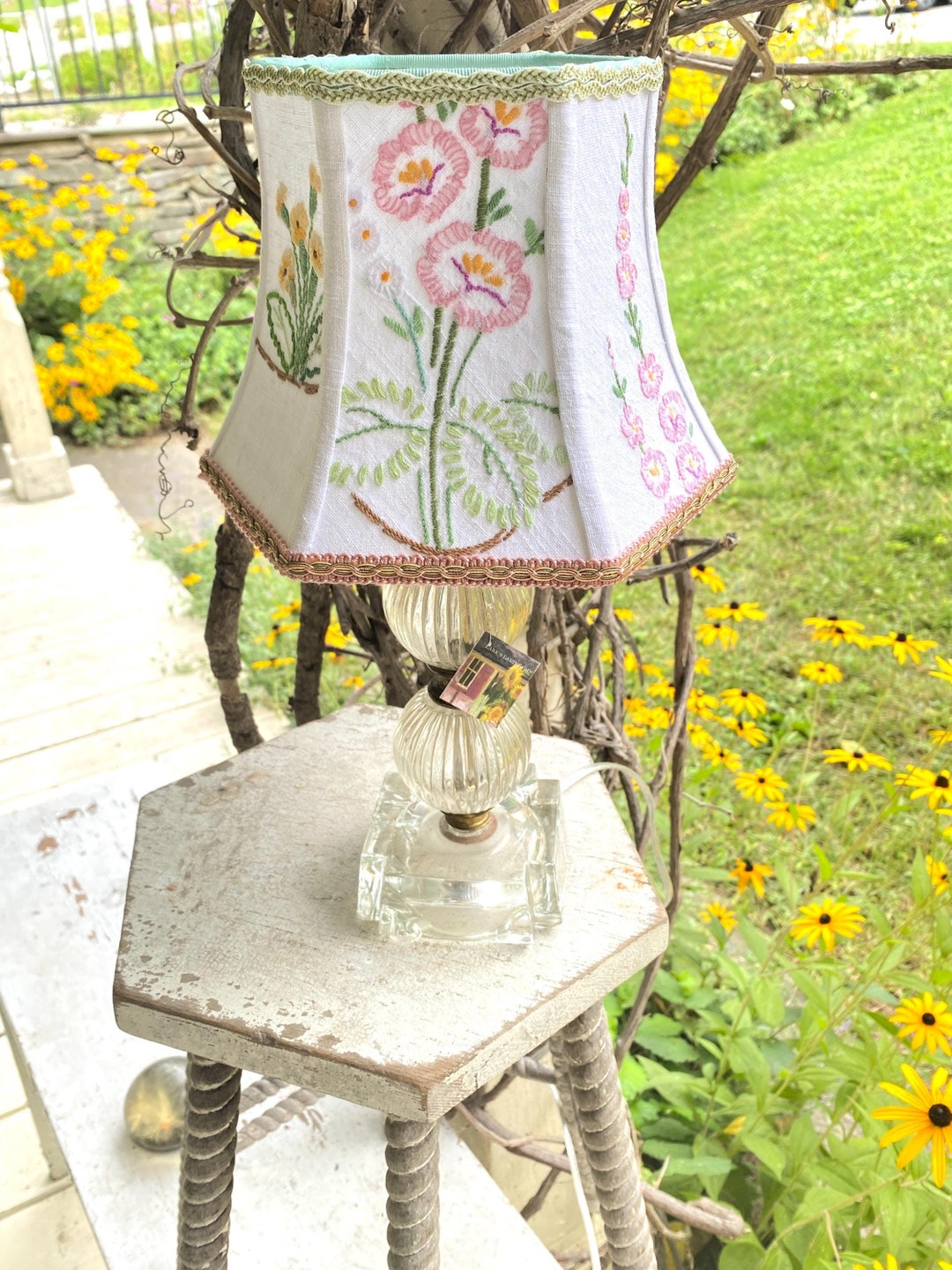 Embroidery Lampshade, Vintage Embroidered Lamp Shade Rick Rack, Hex ...