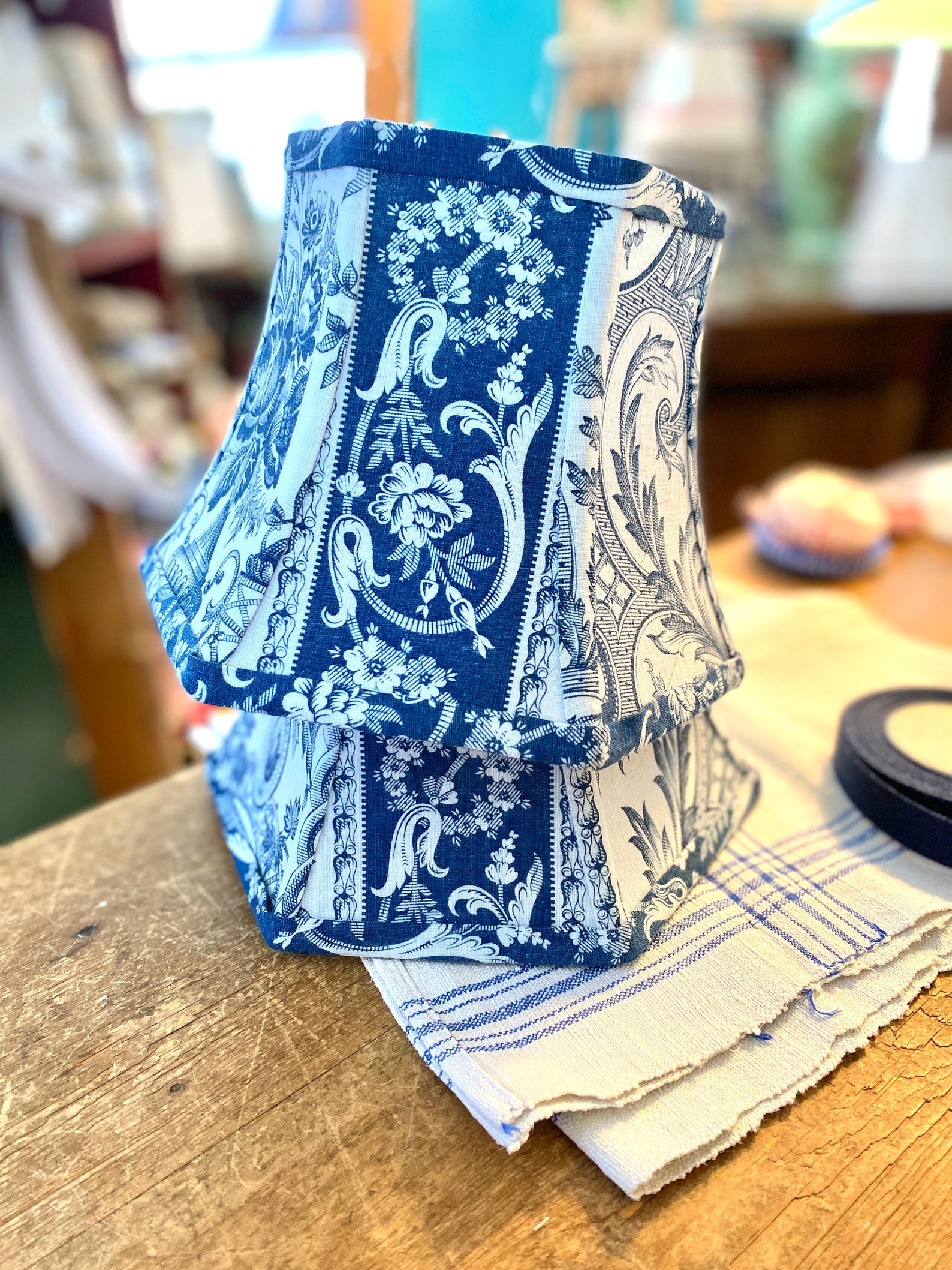 Antique Blue Toile Lampshade Vintage French Fabric Lamp - Etsy