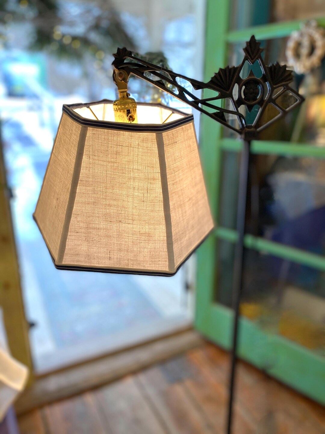 Textured White Linen Bridge Lamp Shade / Threaded UNO Lampshade Vintage ...