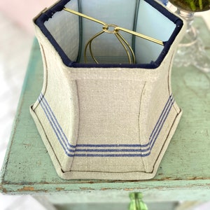 Blue Mangle Cloth Stripe Lamp Shade, Vintage French Linen Lampshade, 5 ...