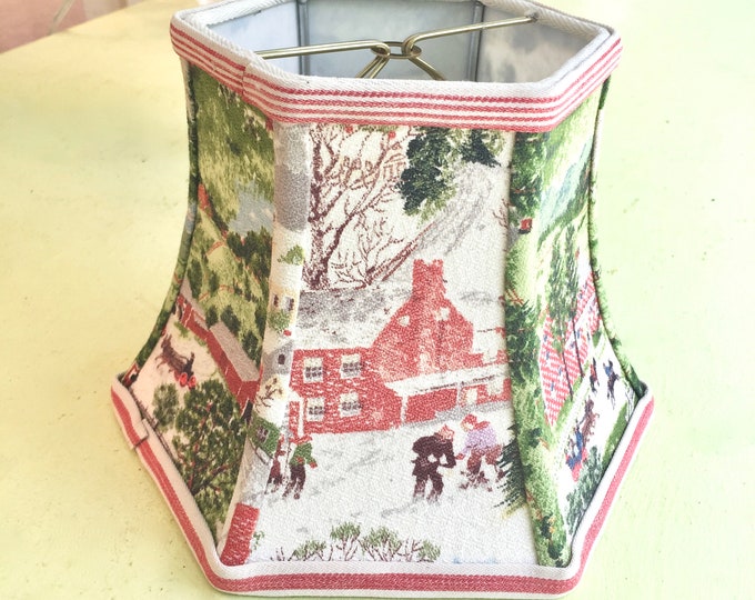 Grandma Moses Lampshade Handmade in Rare Vintage Bark Cloth - Clip Top ...