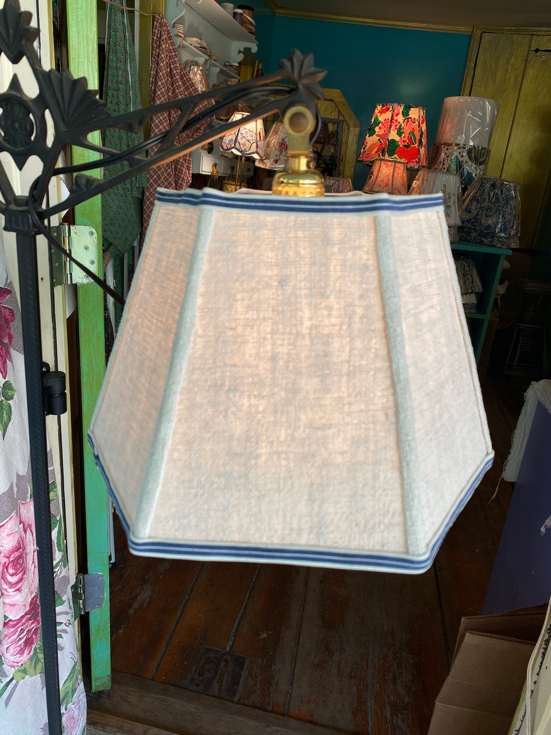 Textured White Linen Bridge Lamp Shade / Threaded UNO Lampshade Vintage ...