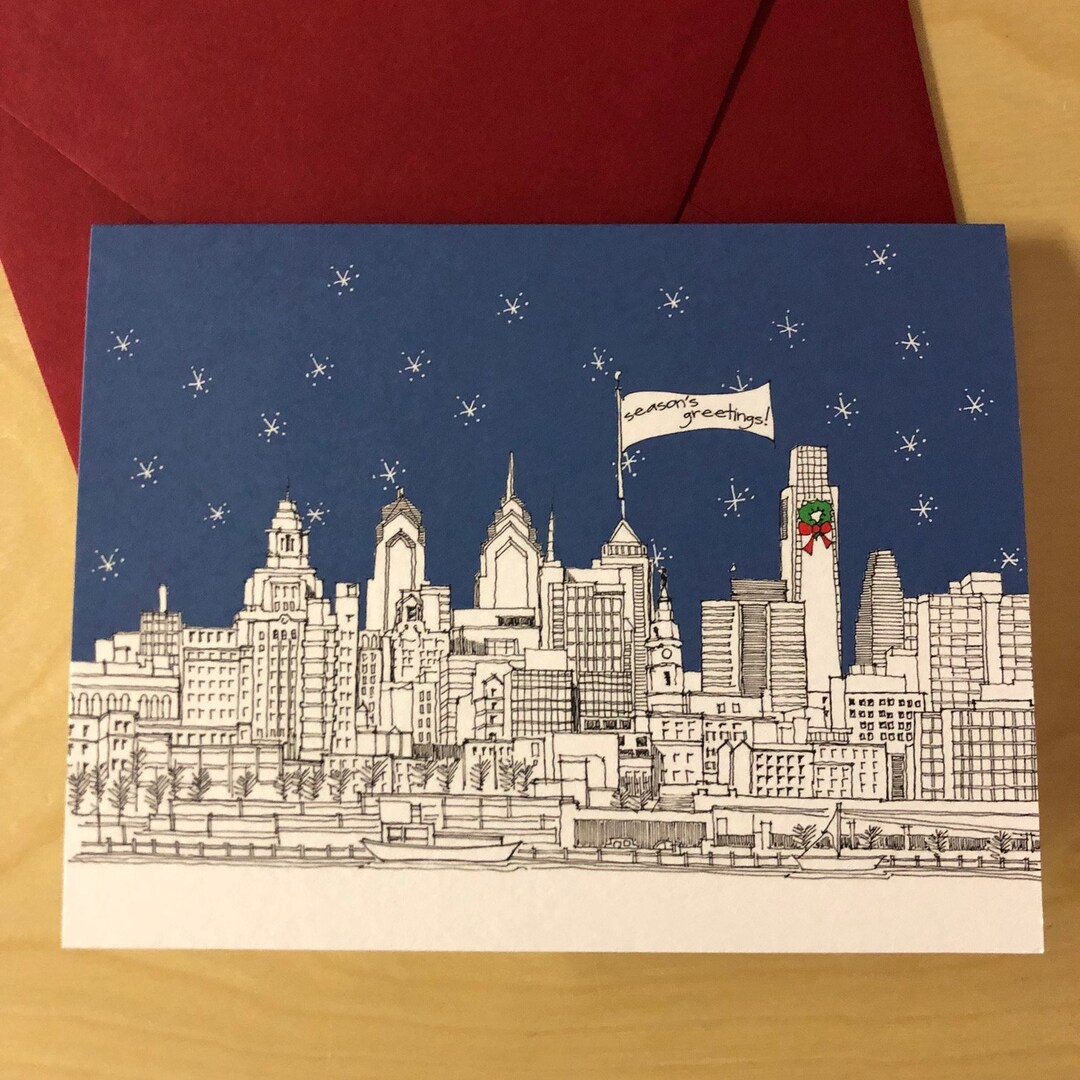 Philadelphia Holiday Skyline Card - Season's Greetings - Etsy