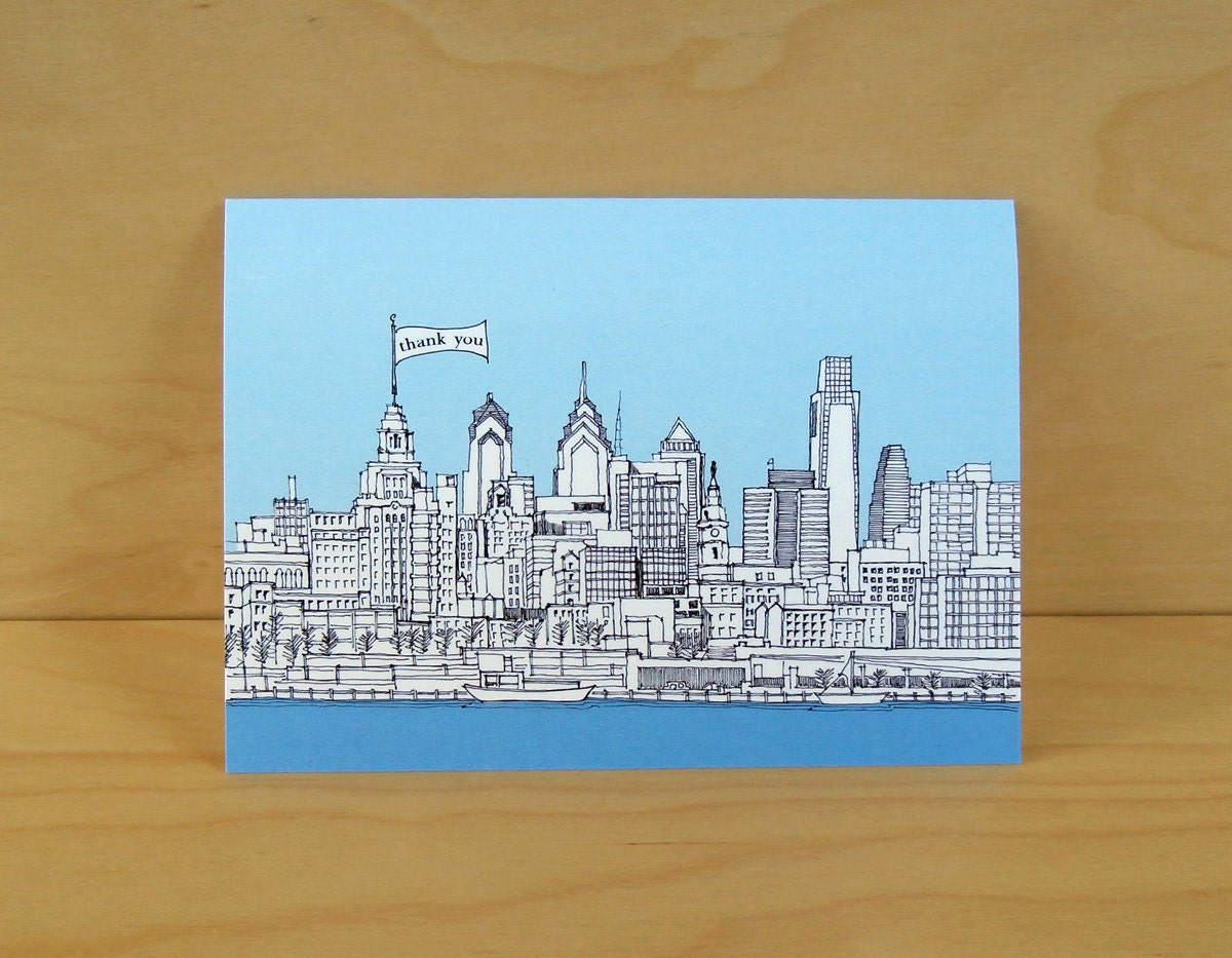 Philadelphia Skyline Card Thank You Birthday Hello Yo - Etsy