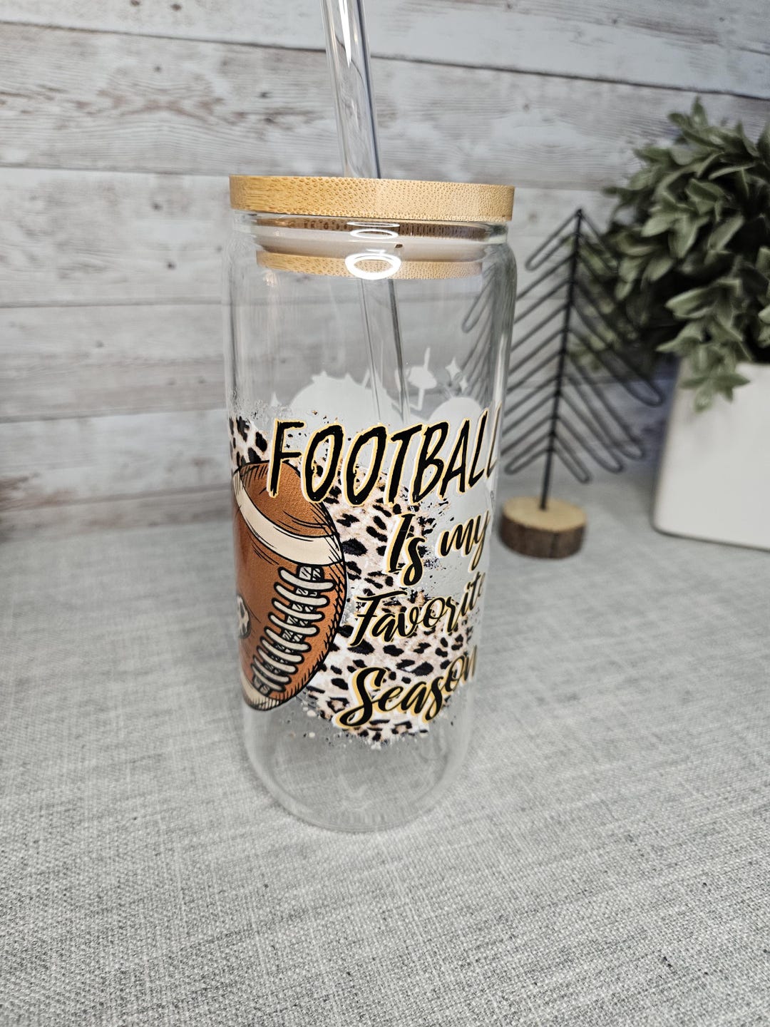 Football Glass Can Coffee Cup With Lid and Straw, Football Coffee Mug ...