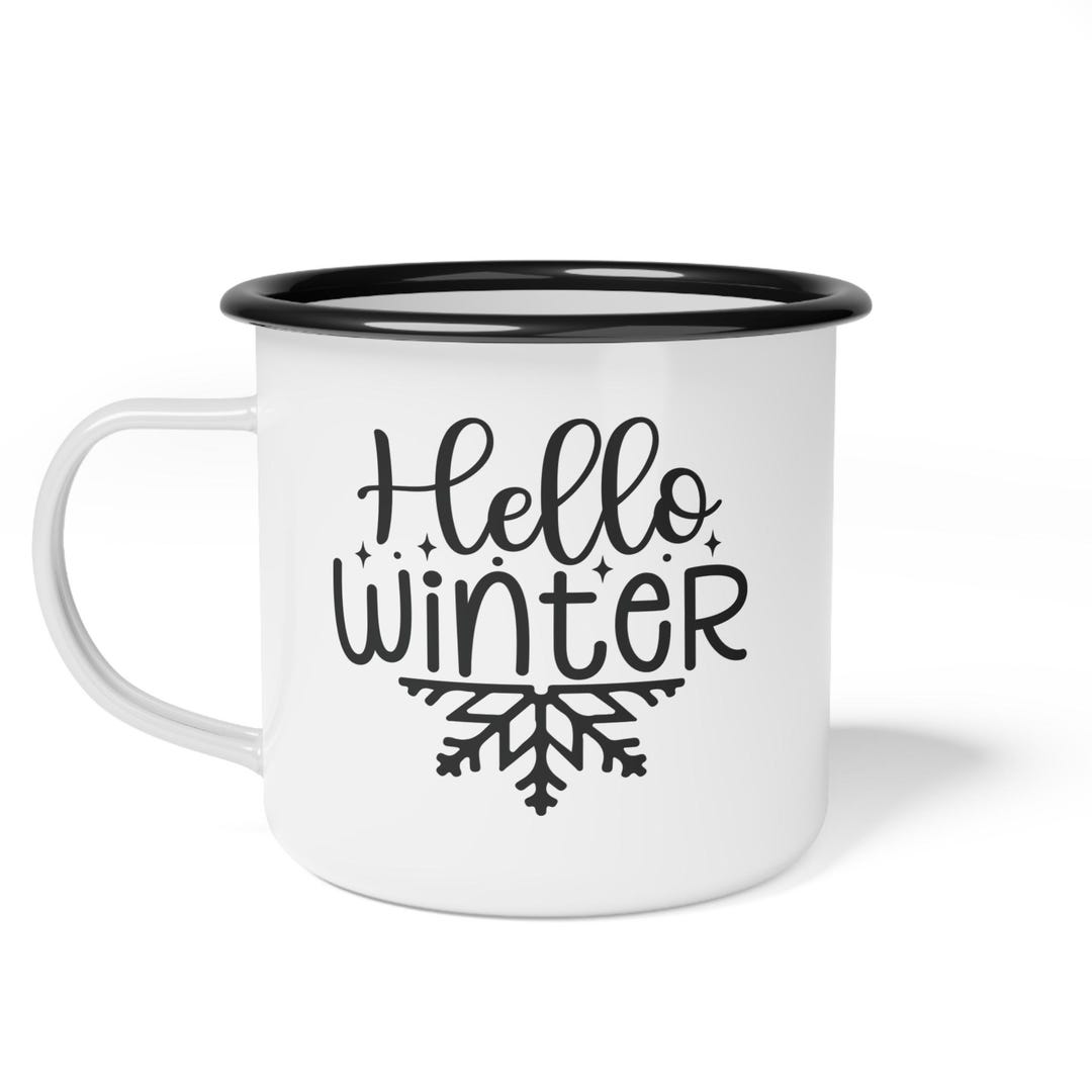 Enamel Camp Cup, Hello Winter Mug, Snowflake Design Tea Cup, Outdoor ...