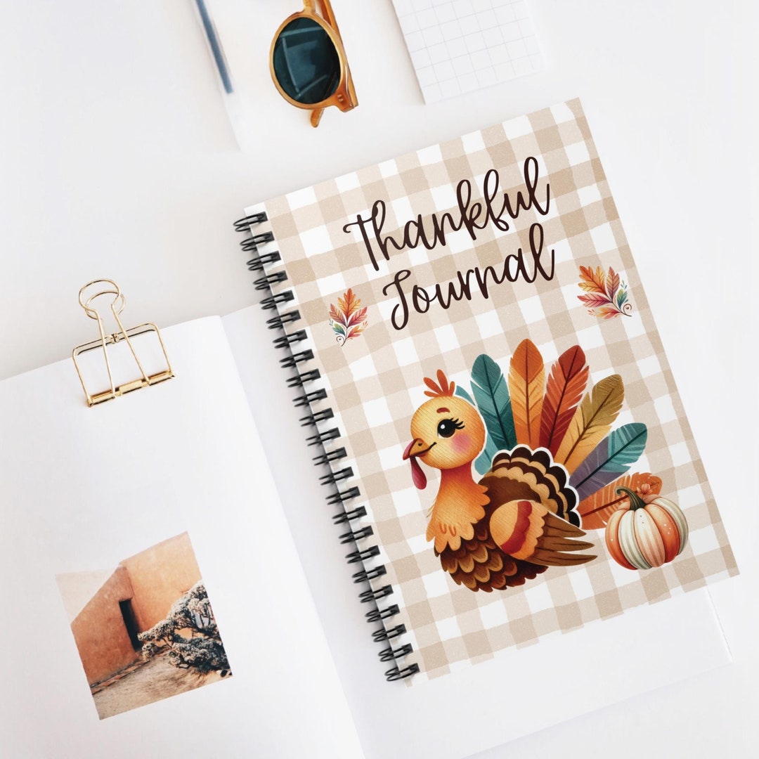Thankful Journal Spiral Notebook With Ruled Lines, Turkey Print ...