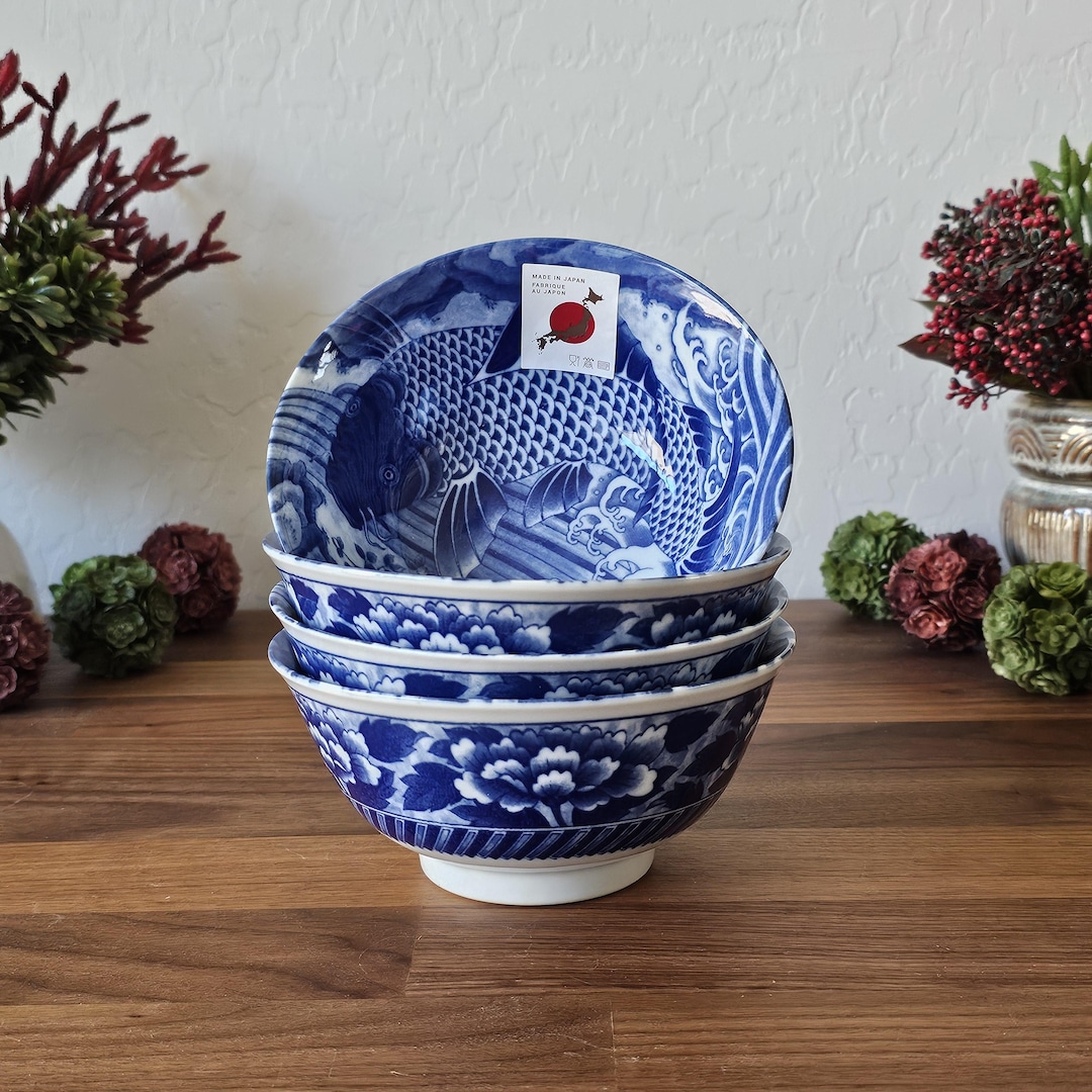 Koi Fish Japanese Ramen Noodle Bowls, Set of 4, Ceramic, Made in Japan ...