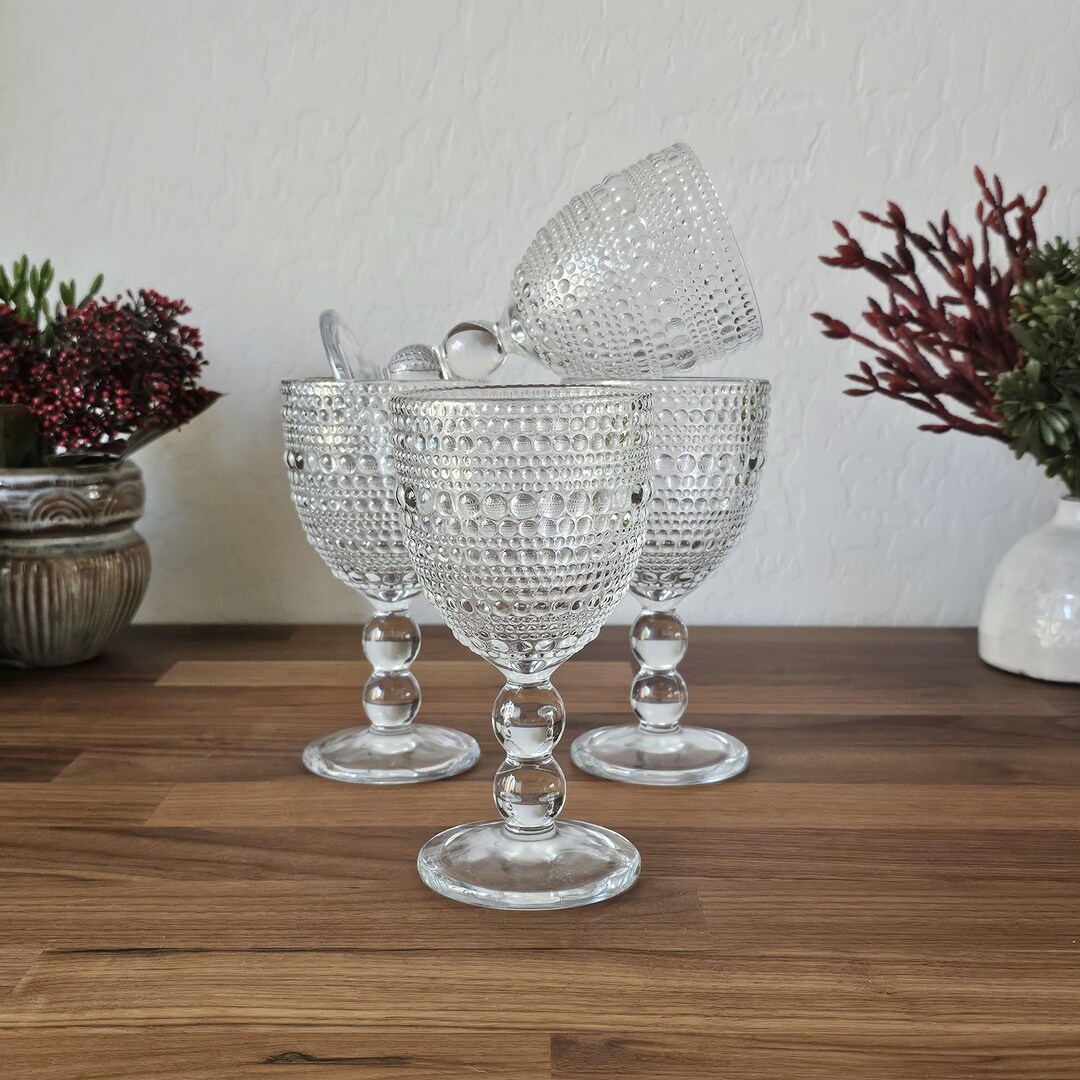 Set of 4 Clear Goblets, Hobnail Style, Wedding, Shower, Rehearsal ...