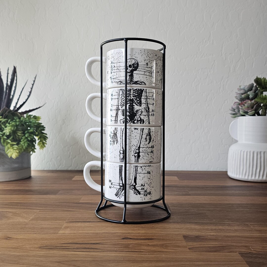 Skeleton Stacking Mugs, Halloween Mugs, Dia De Los Muertos, Spooky ...