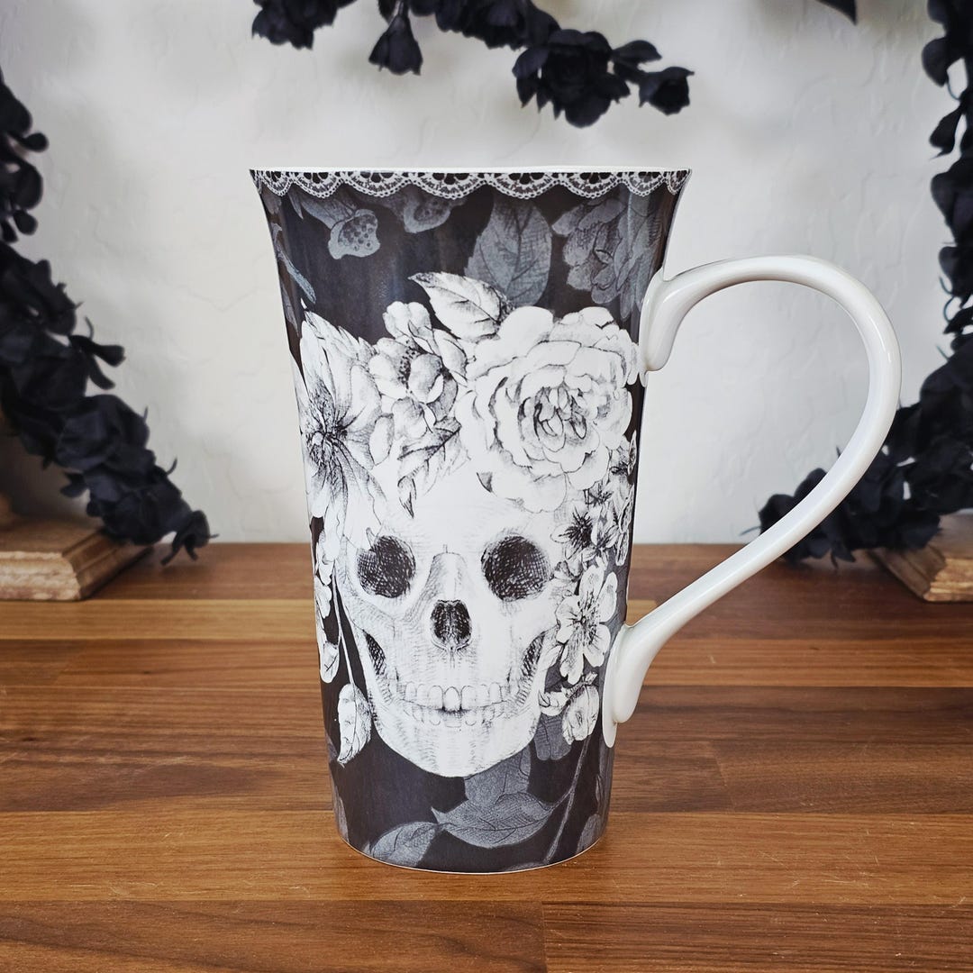 Skull Latte Mug - Gothic Baroque Coffee Cup - 16 Oz - Whimsigoth ...