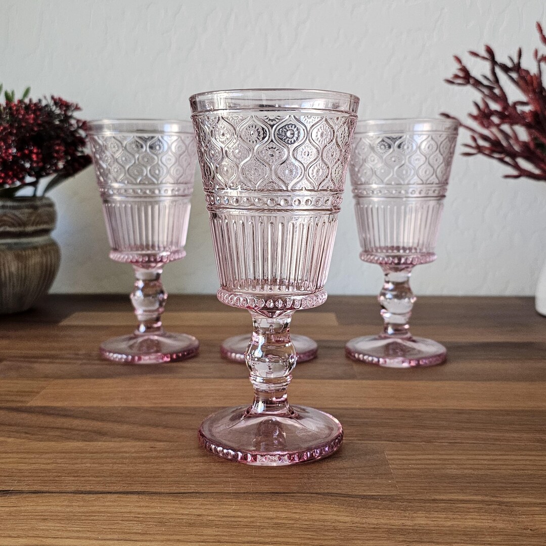 Godinger Claro Pink Goblets, Set of 4, Mother's Day Gift, Leadfree ...