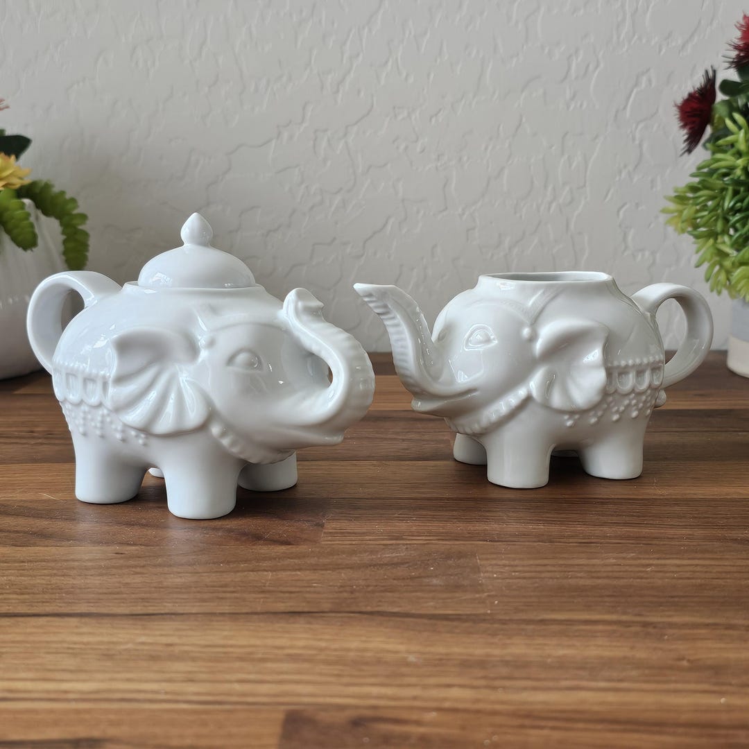 Elephant Cream and Sugar Set, Ceramic, Whimsical Animal Teaware ...