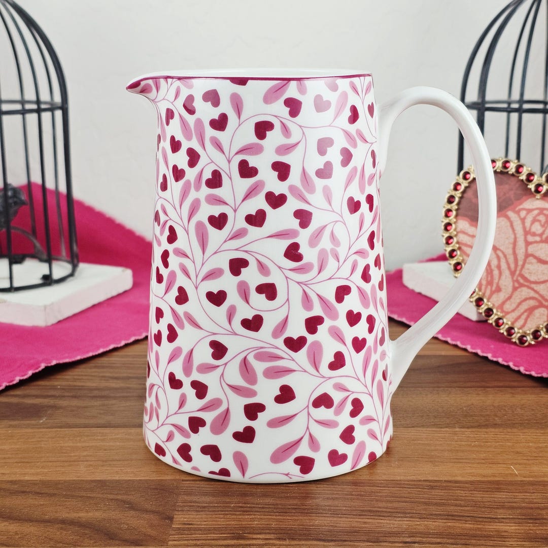 Valentine's Heart Pitcher - 32 Oz - Pink & Red Vine Design - Valentine ...