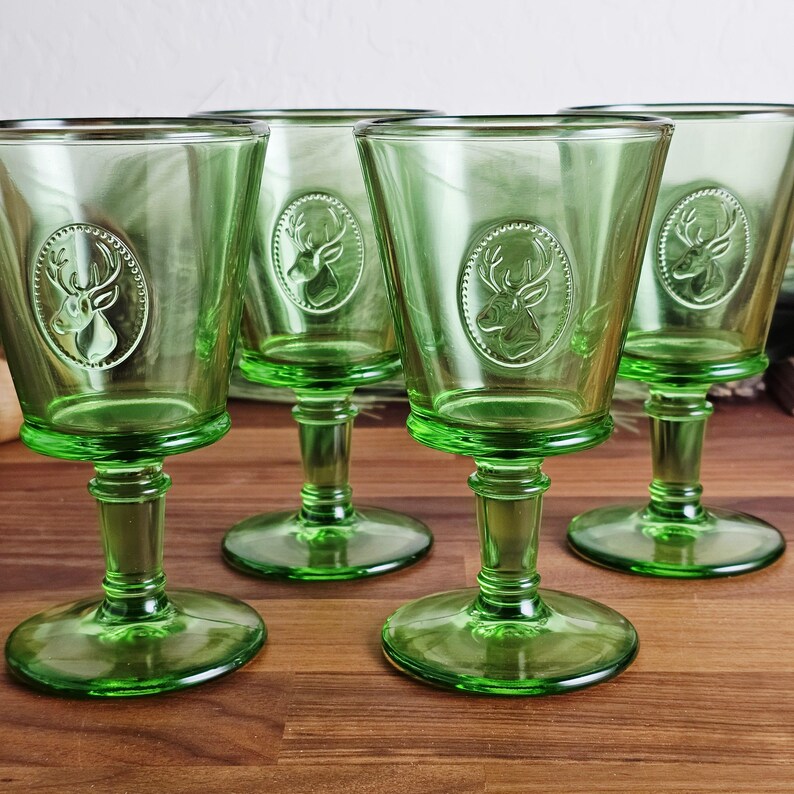 La Rochere Green Stag Goblets – Father's Day Barware - Embossed French ...