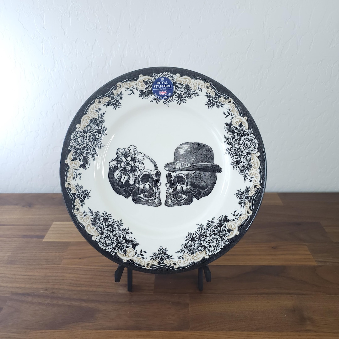 Goth Valentine Sugar Skull Plates, Royal Stafford, Wedding Skull Plate ...
