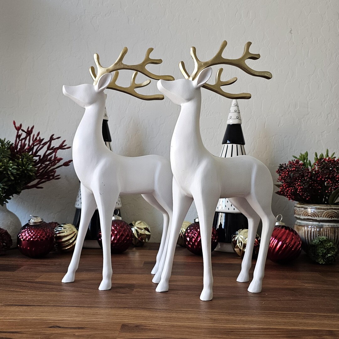Christian Siriano Reindeer, Set of 2, White With Gold Horns, Holiday ...