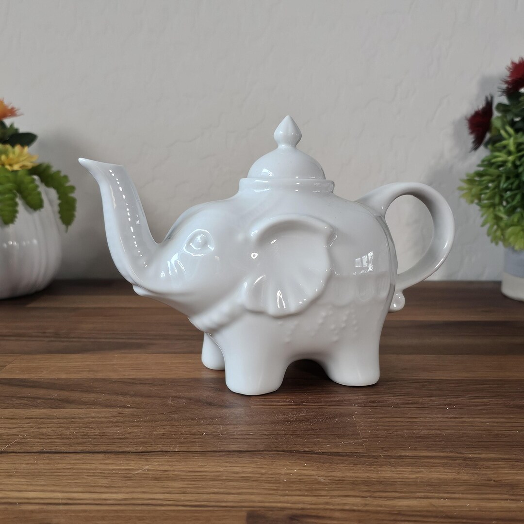 Elephant Teapot, Ceramic, Whimsical Animal Teaware, Whiteware, Hot ...