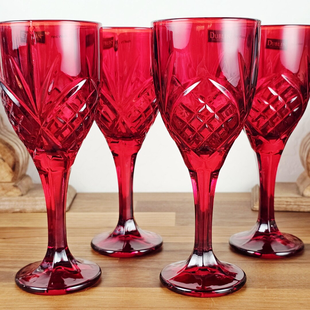 Red Godinger Dublin Crystal Goblets – Set of 4, 10 Oz Lead-free Glasses ...