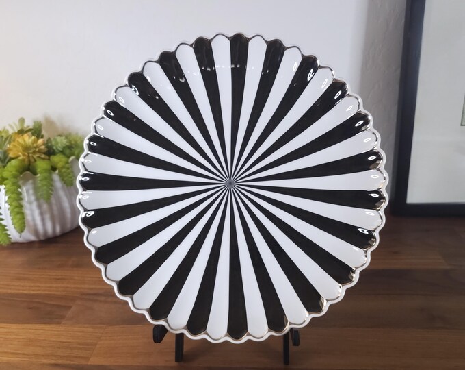 Goth Black and White Striped Dinner Plate, Gothic Decor, Halloween ...