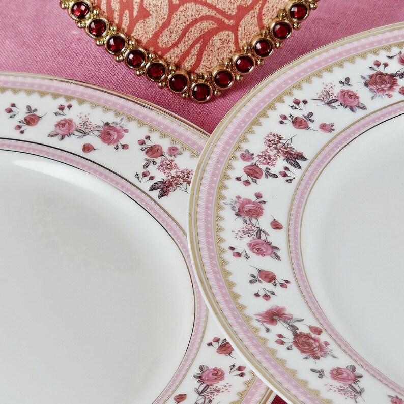 Pink Floral Salad/dessert Plates - Set of 4 - Spring or Easter Tabletop ...