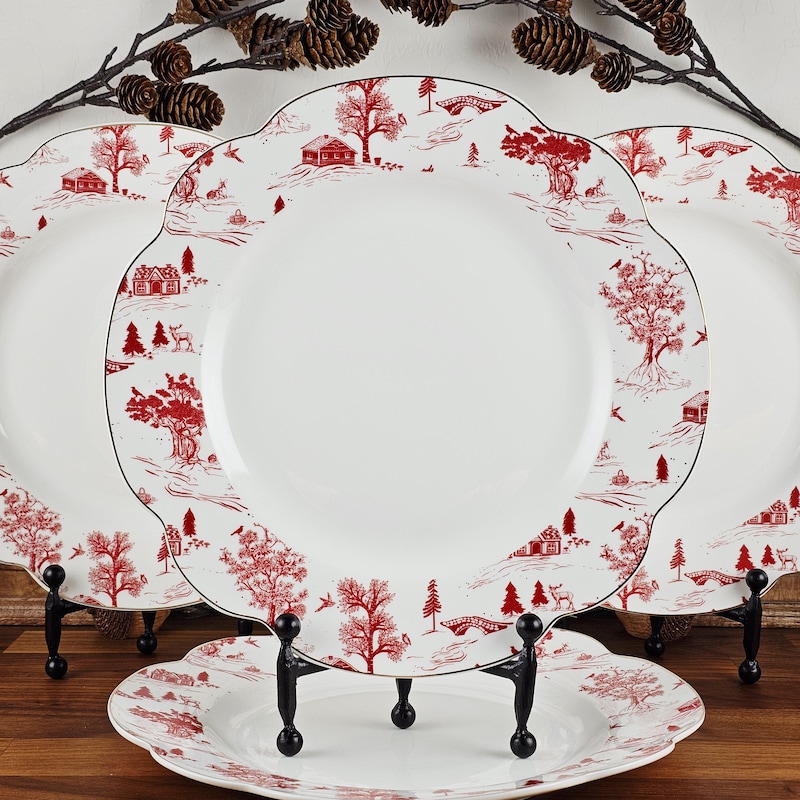 Red Toile Plates Set - Etsy