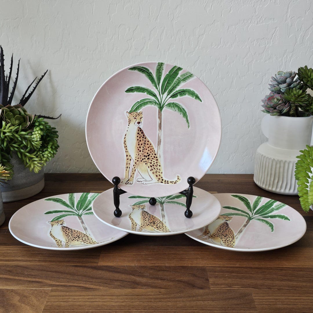 Cheetah Snack Plates, Set of 4 Ceramic Appetizer Plates, Porcelain, Big ...