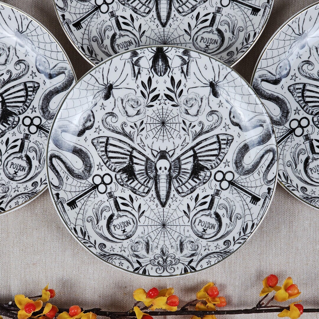 Gothic Mother's Day - Death's-head Moth Snack Plates - Set of 4 - Goth ...