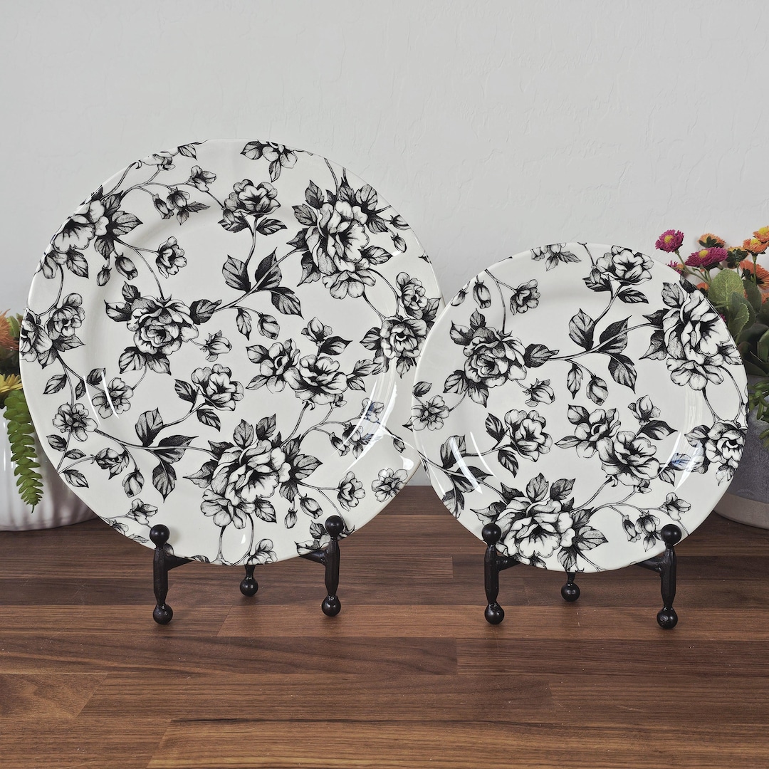 Black & White Transferware Dinner or Salad Plate, British Heritage Buff ...