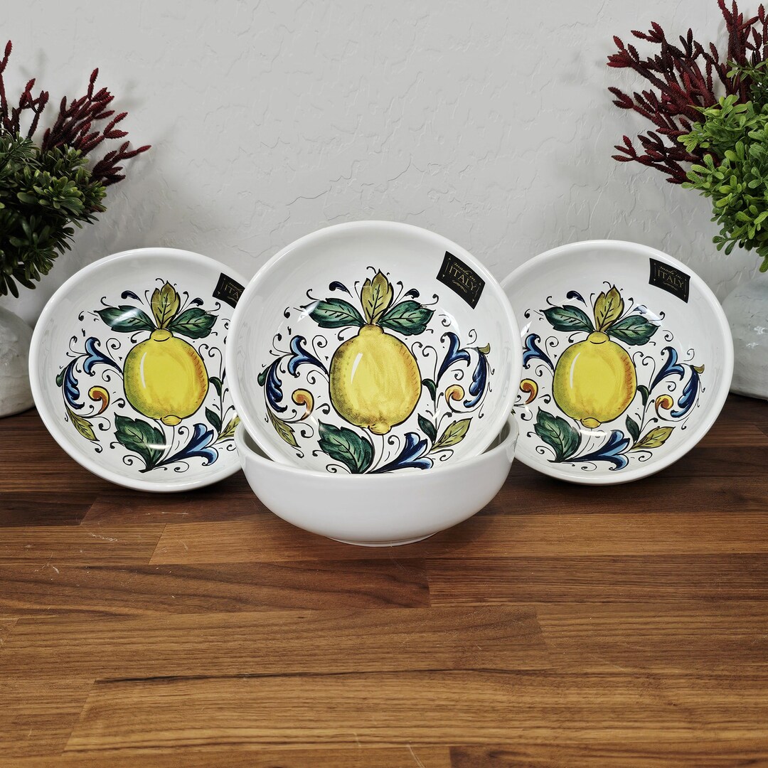 Authentic Italian Lemons Soup Bowls: Set of 4, Nova Deruta Dinnerware ...