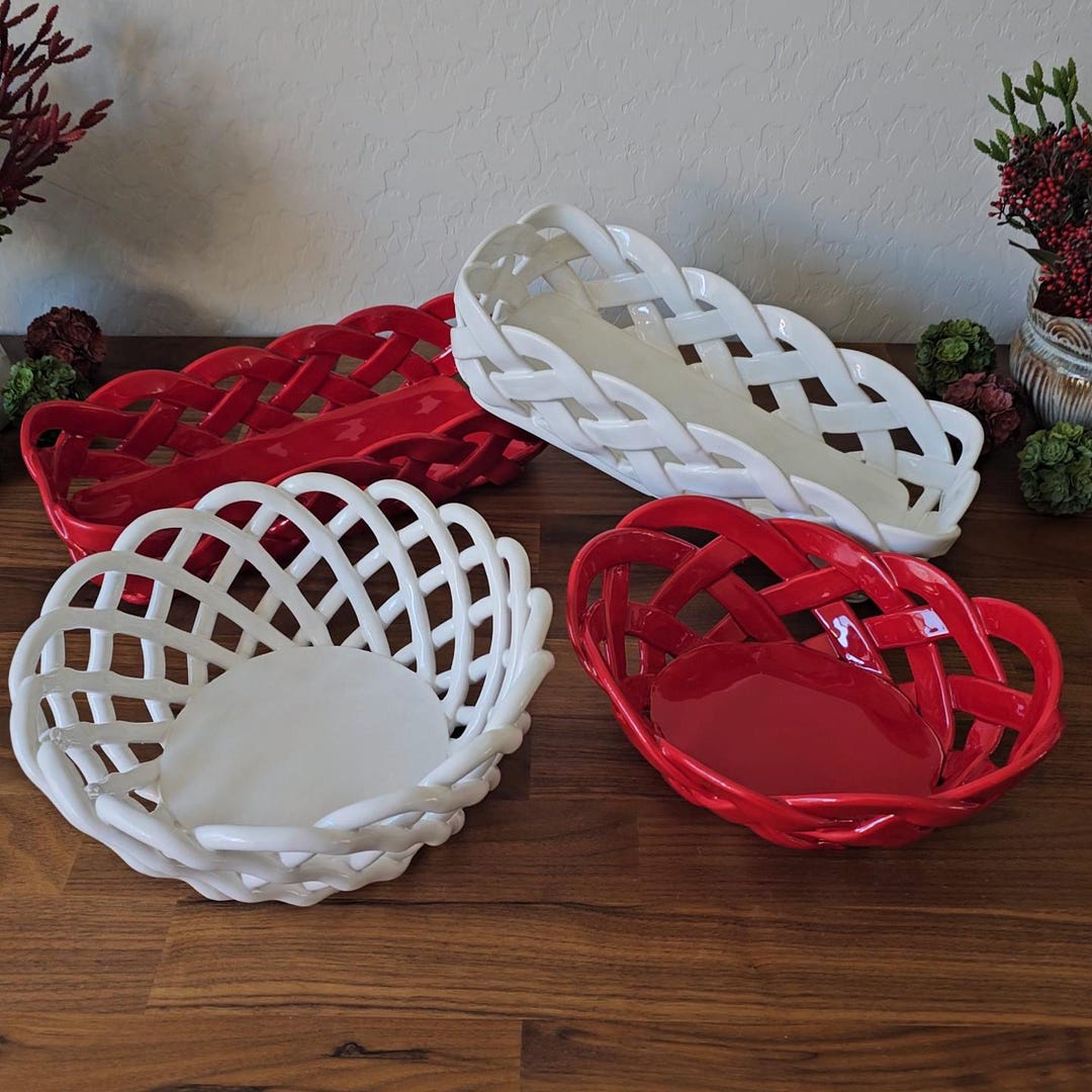 Vintage Style Woven Ceramic Bread Basket, Italian PRIMO GI Woven ...