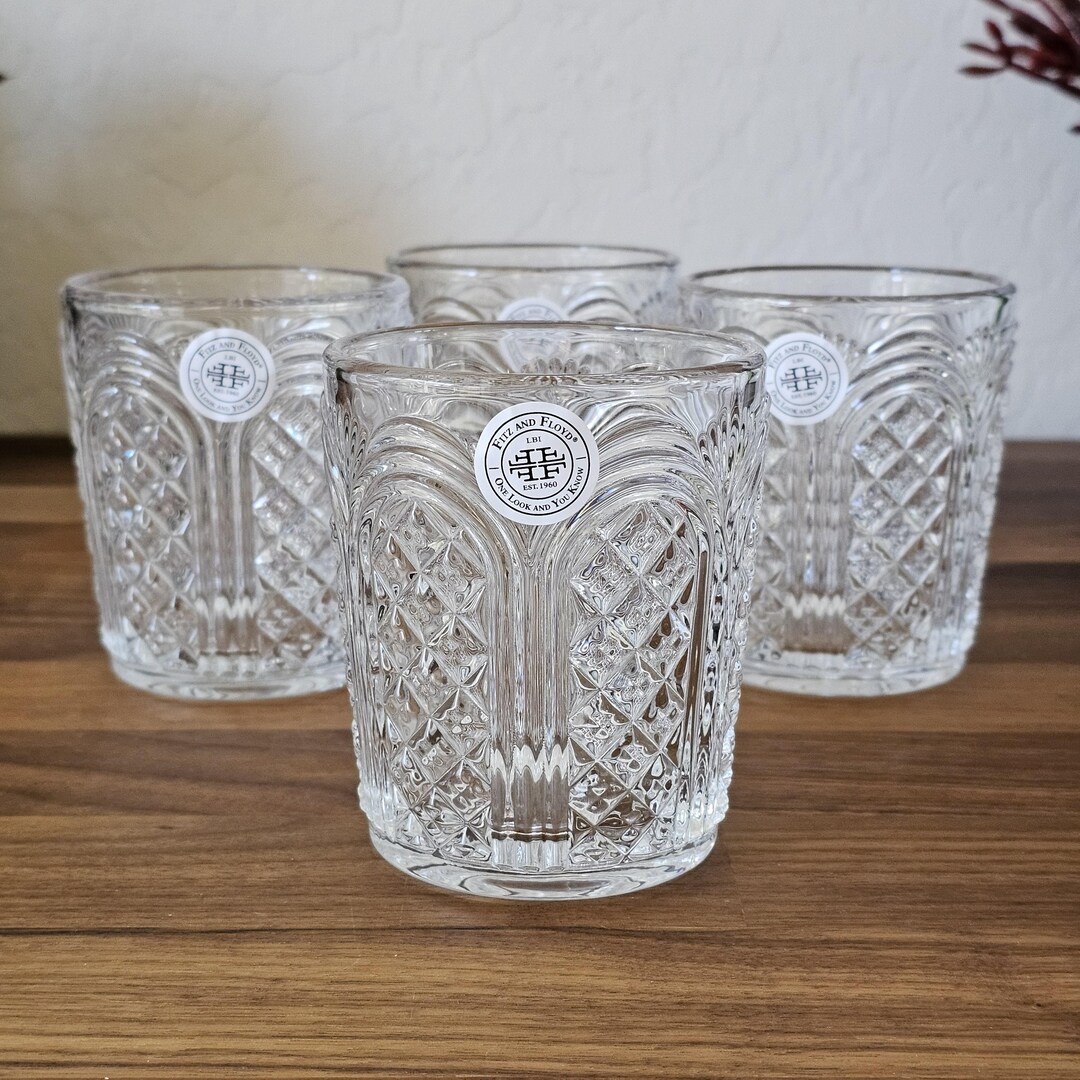 Fitz & Floyd Sicily DOF Glasses, Set of 4, Diamond and Palm Pattern ...