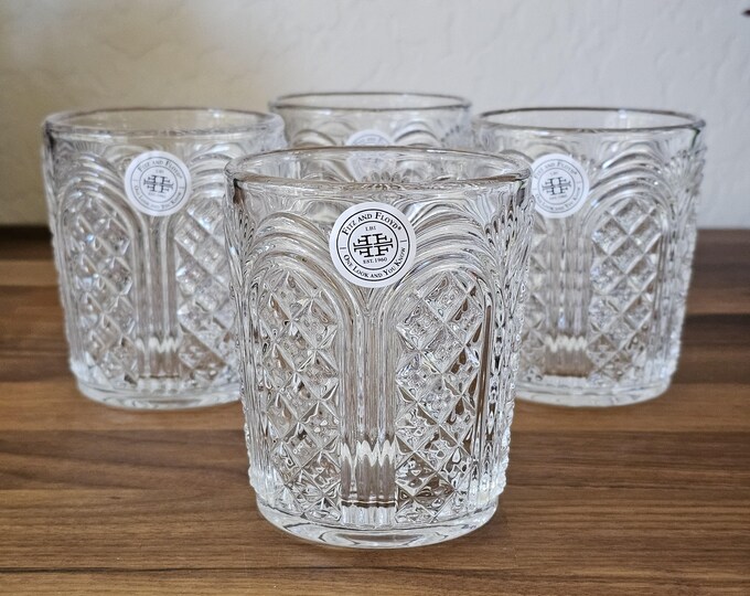 Fitz & Floyd Sicily DOF Glasses, Set of 4, Diamond and Palm Pattern ...