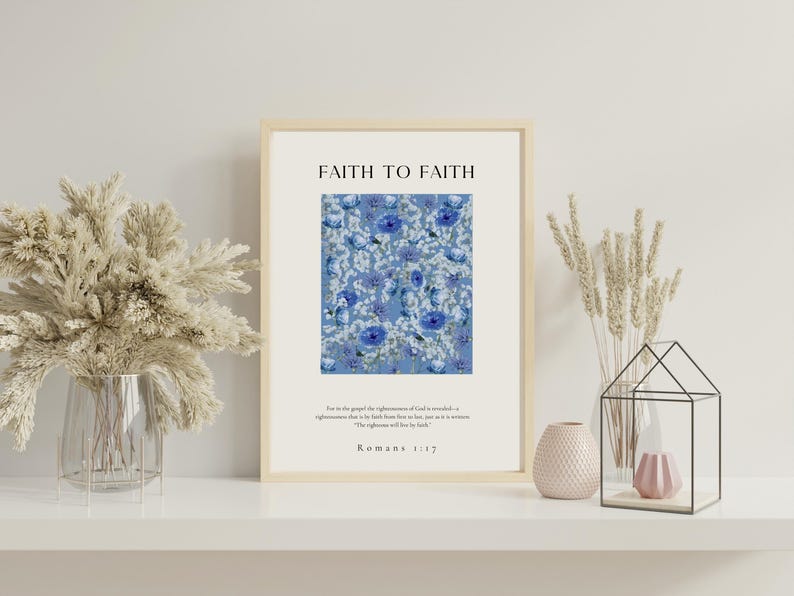 Christian Wall Art Prints Blue Vintage Wall Decor Bible Verse Romans 1: ...