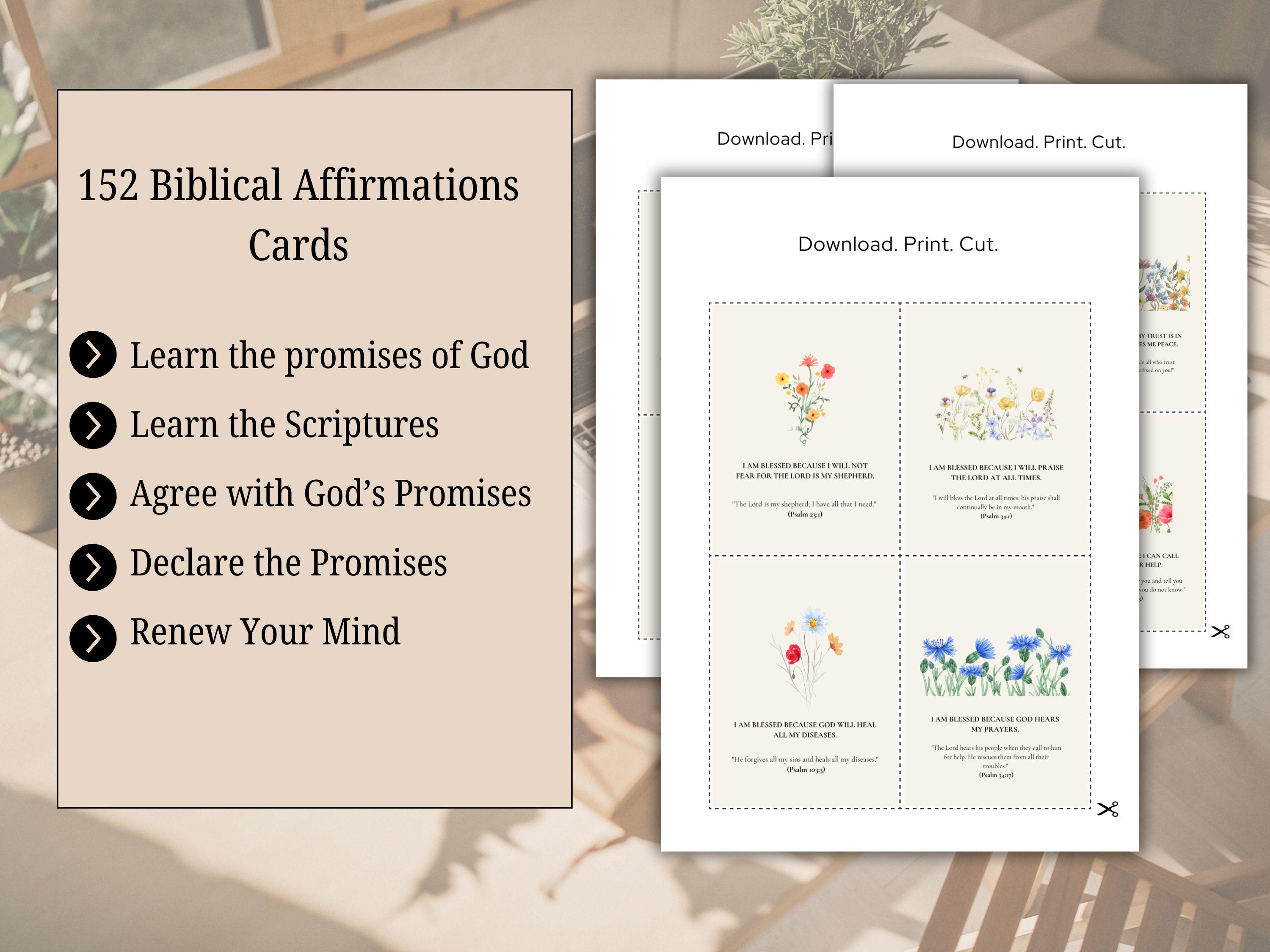 152 Bible Verse Affirmation Cards - Watercolor Scripture Prints (PDF ...