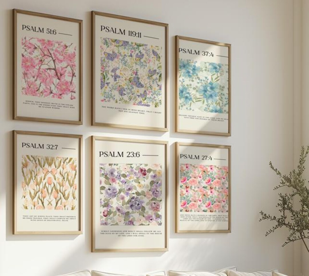 Set of 12 Psalm Scripture Wall Printable Christian Poster Print Floral ...