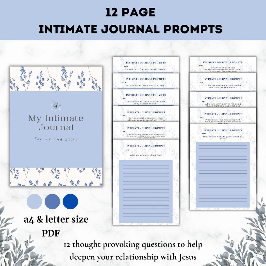 Intimate Journal Prompt Template Bundle 12 Page Faith Journal Blue ...