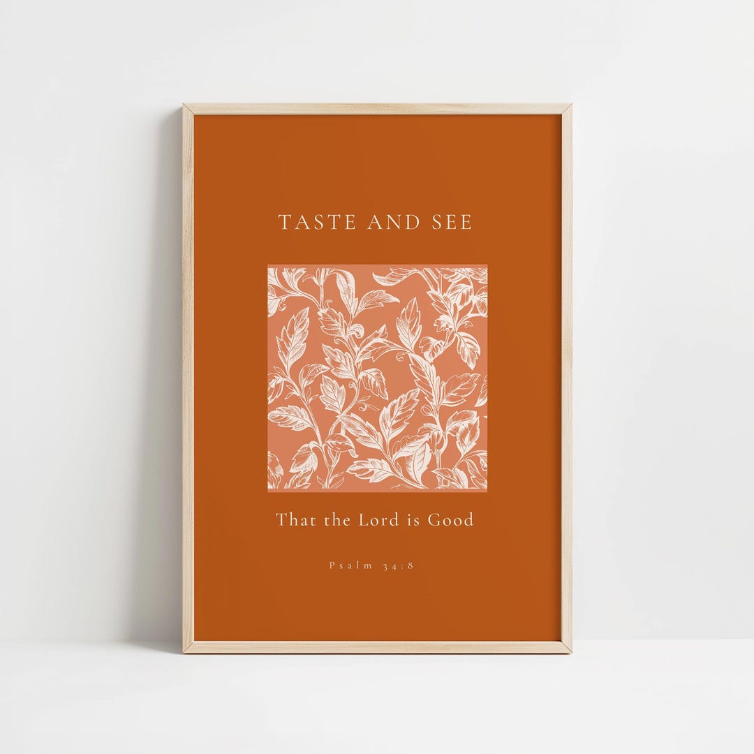 Psalm 34:8 Wall Poster Printable Christian Artwork for Home With Orange ...