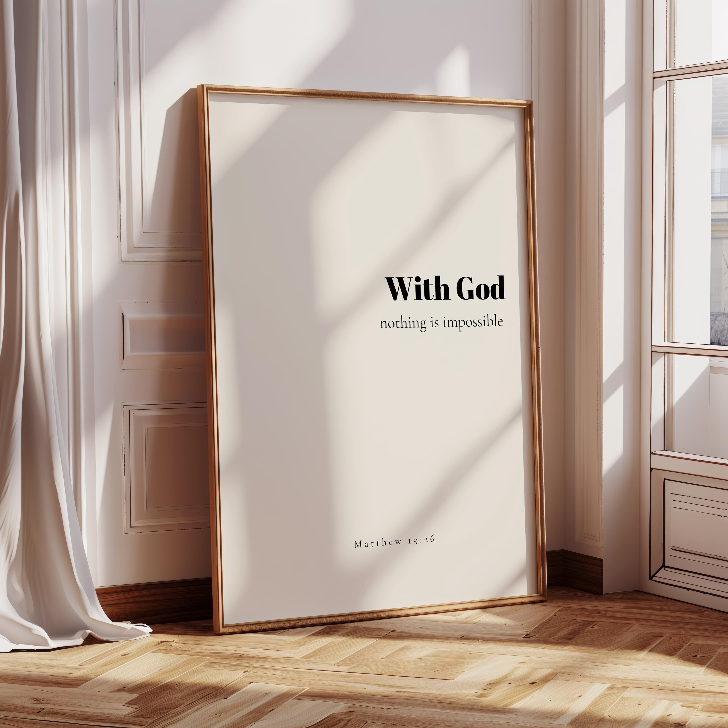 With God Nothing is Impossible Matthew 19:26 Minimalist Decor ...